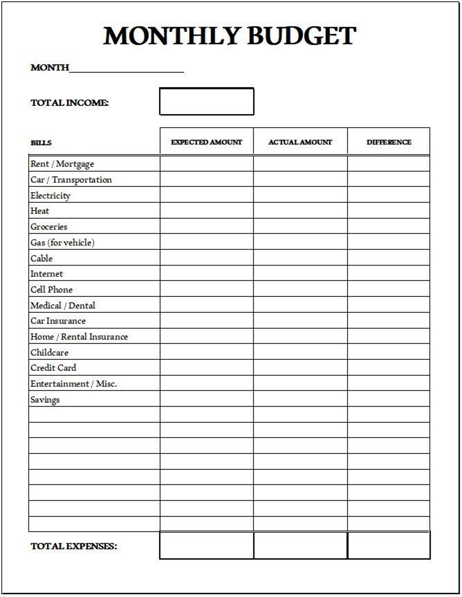Printable Monthly Budget Template (PDF File) - Etsy