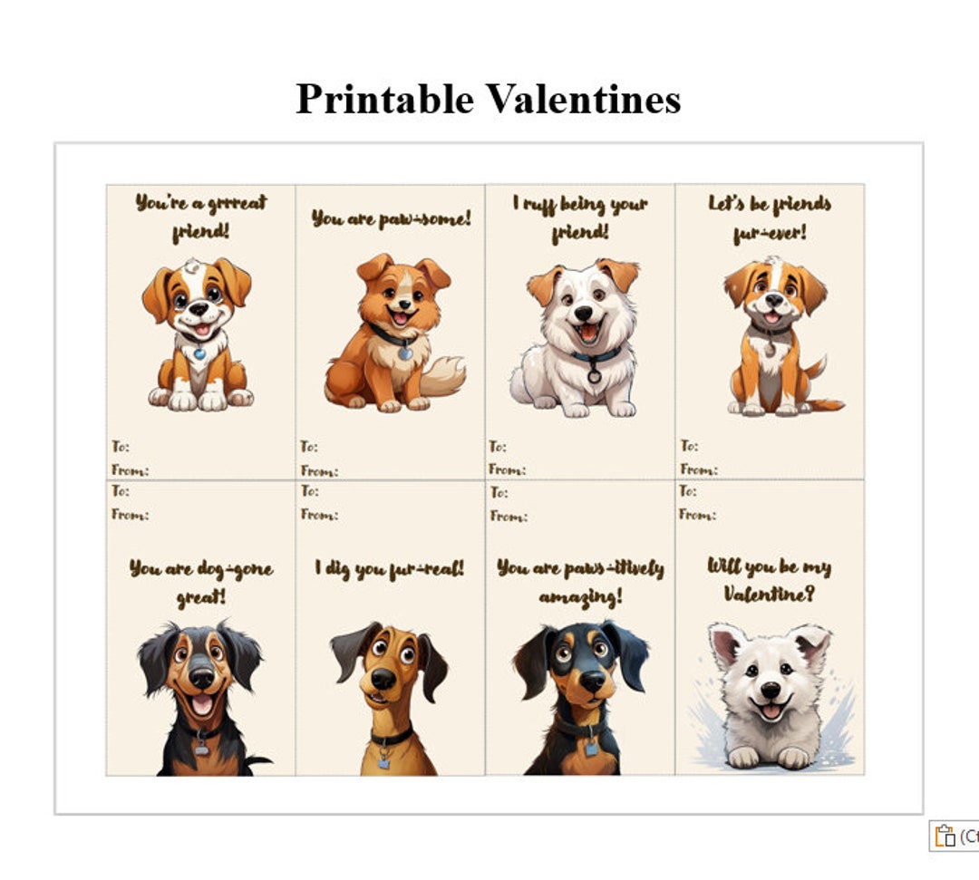 Printable Dog Valentine's Day Cards Cute Dog Valentines School ...