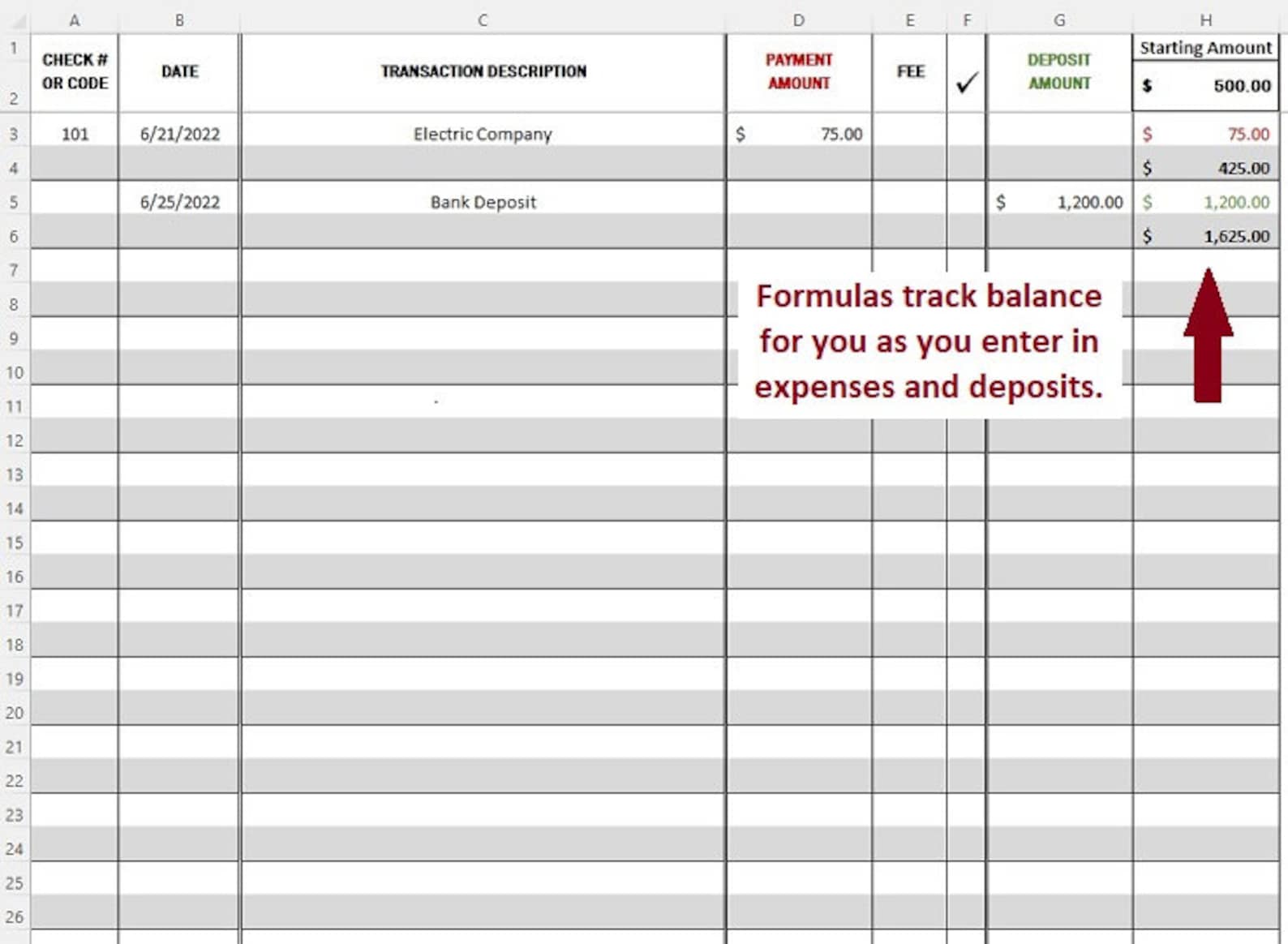 Digital Checkbook Register - for Online Use With Excel - Etsy