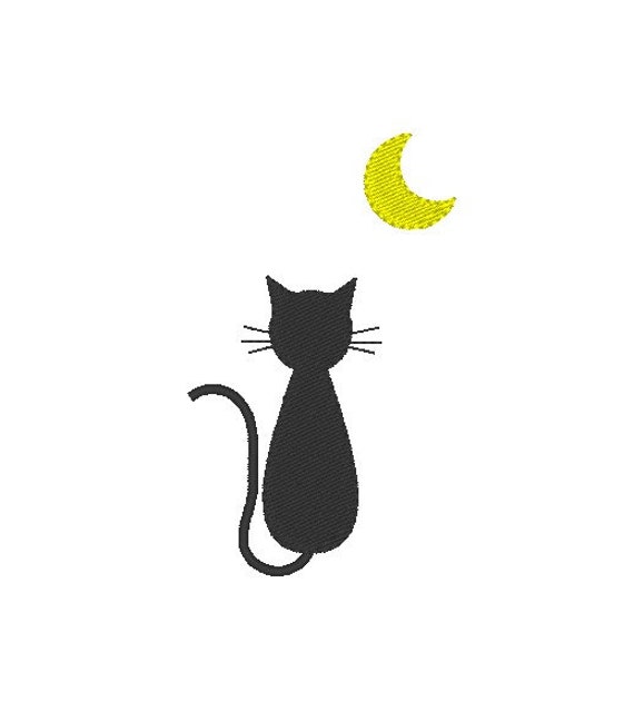 Cat With Moon Machine Embroidery Design 5 Sizes Cat - Etsy