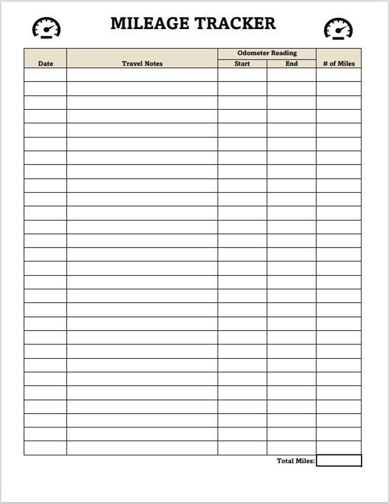 Mileage Tracker - Mileage Log - Printable , PDF File - Etsy