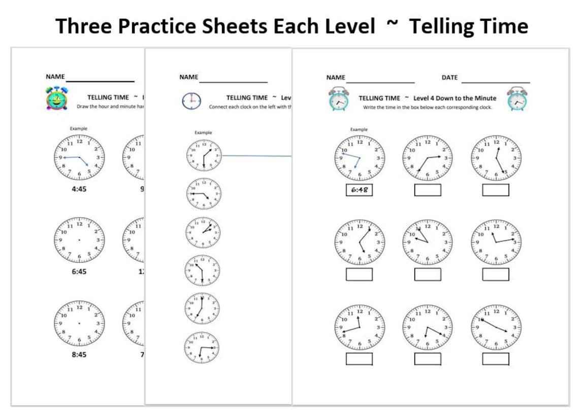 Printable Telling Time Worksheets Homeschool Telling Time | Etsy