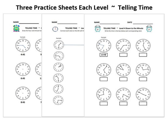 Printable Telling Time Worksheets Homeschool Telling Time | Etsy