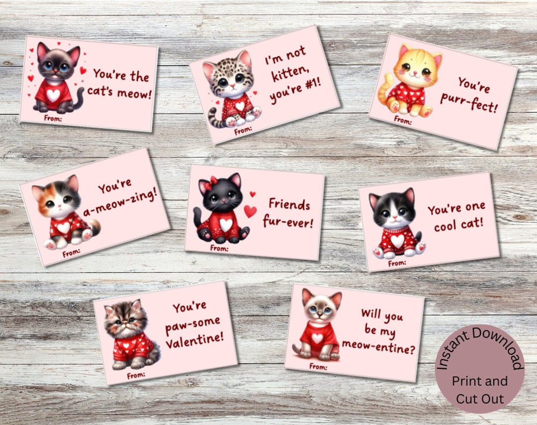 Printable Kitten Valentine's Day Cards - Cute Cat Valentines - School ...