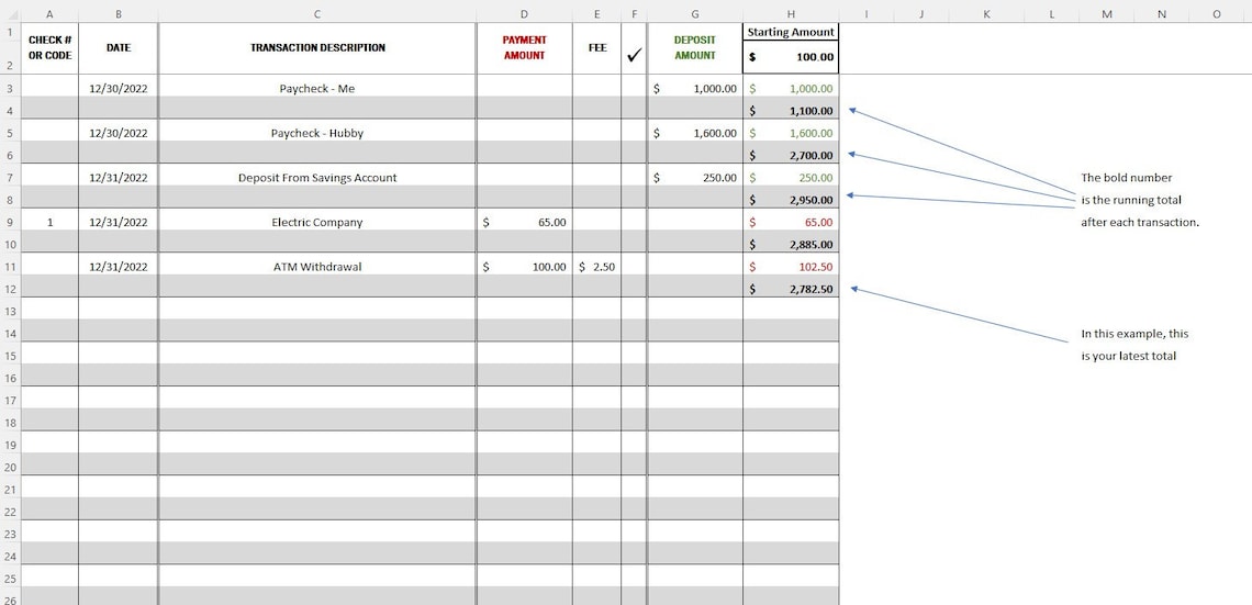 Digital Checkbook Register for Online Use With Excel - Etsy