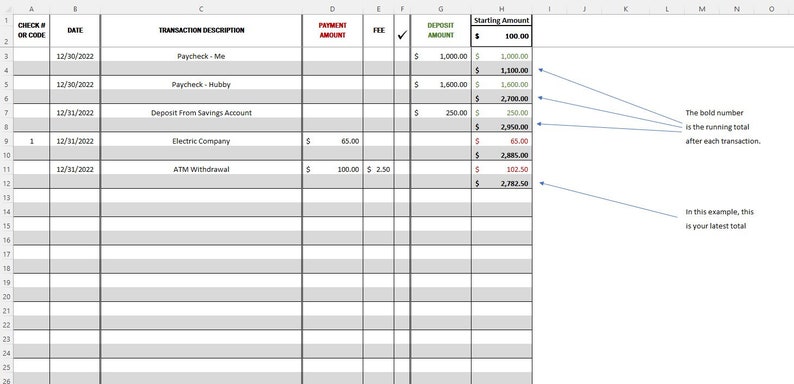 Digital Checkbook Register - for Online Use With Excel - Etsy