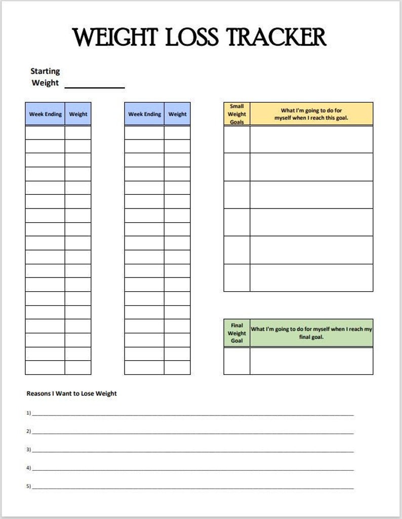 Weight Loss Tracker Log Printable , PDF File - Etsy