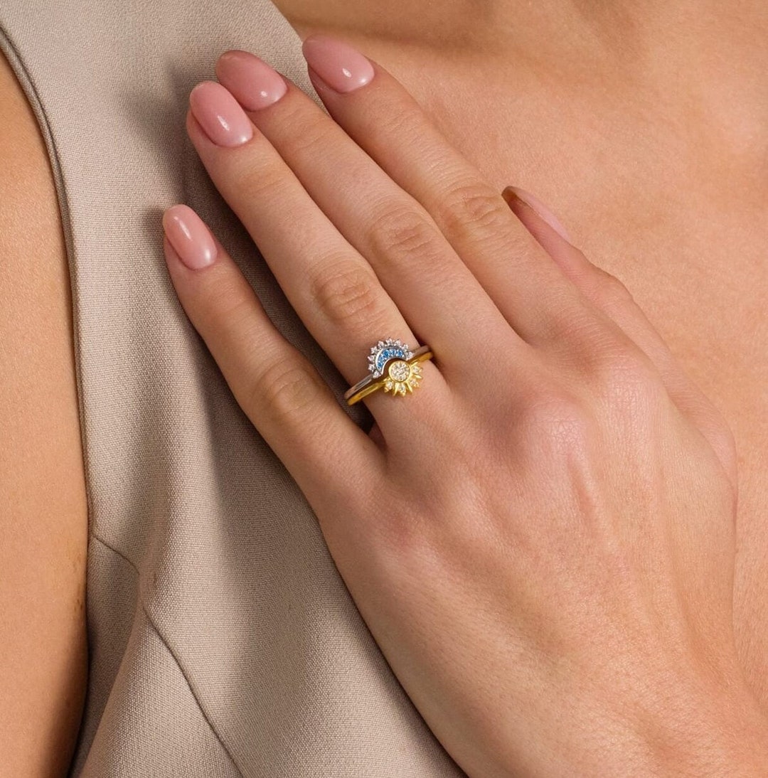 Ring Set Sun and Moon Ring,minimal Celestial Ring Set,couple Ring Set ...