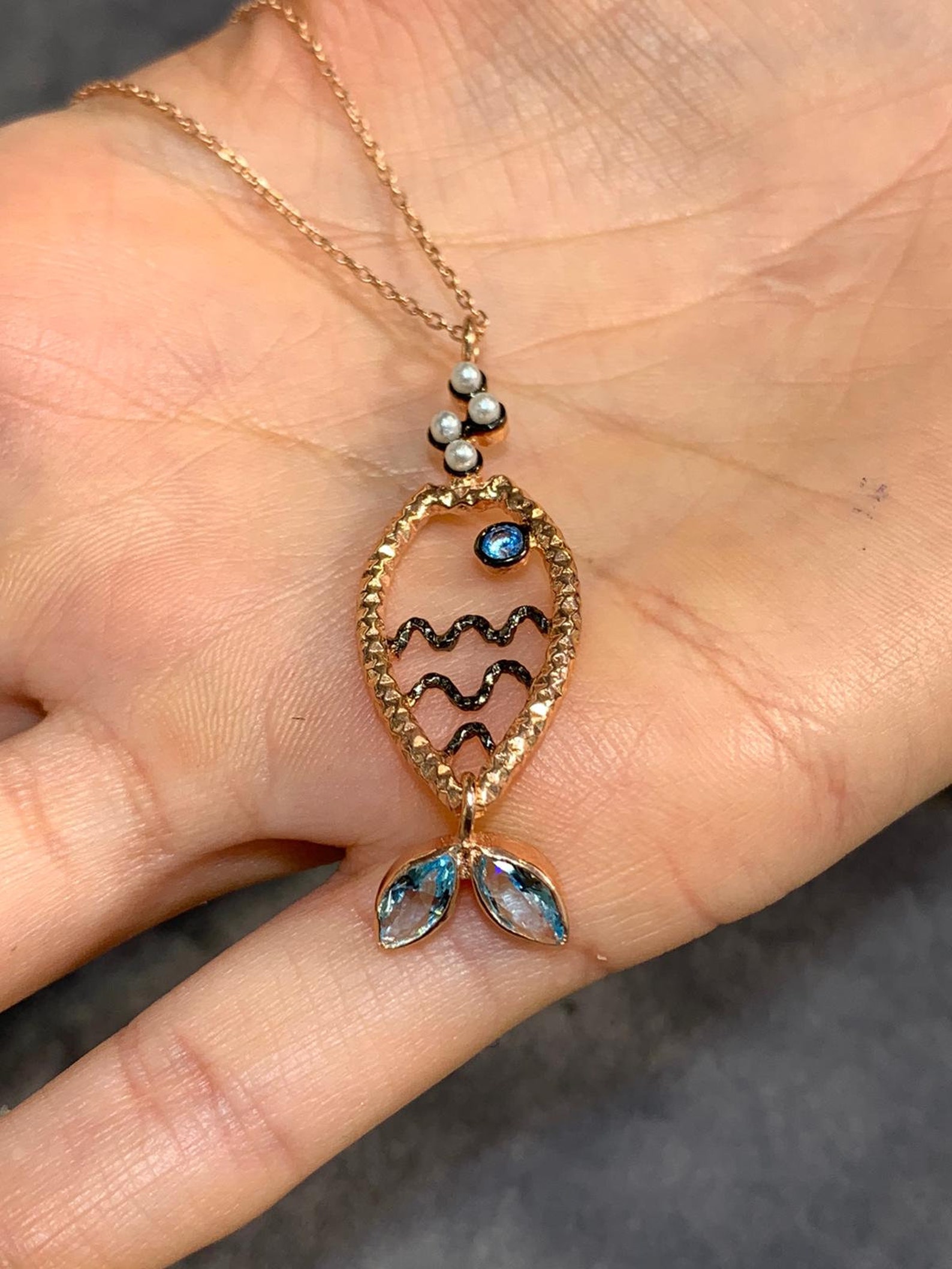 Fish Necklace Pearl Necklace With Charm Fish Charm - Etsy