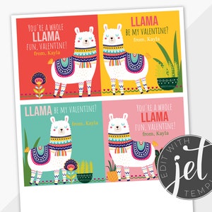 EASY EDIT Llama Cute Editable Valentines the 4x4 Inch Square Tags ...