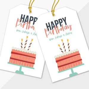 Happy Birthday Cake Printable Editable Tags, Cute Modern Birthday Cake ...