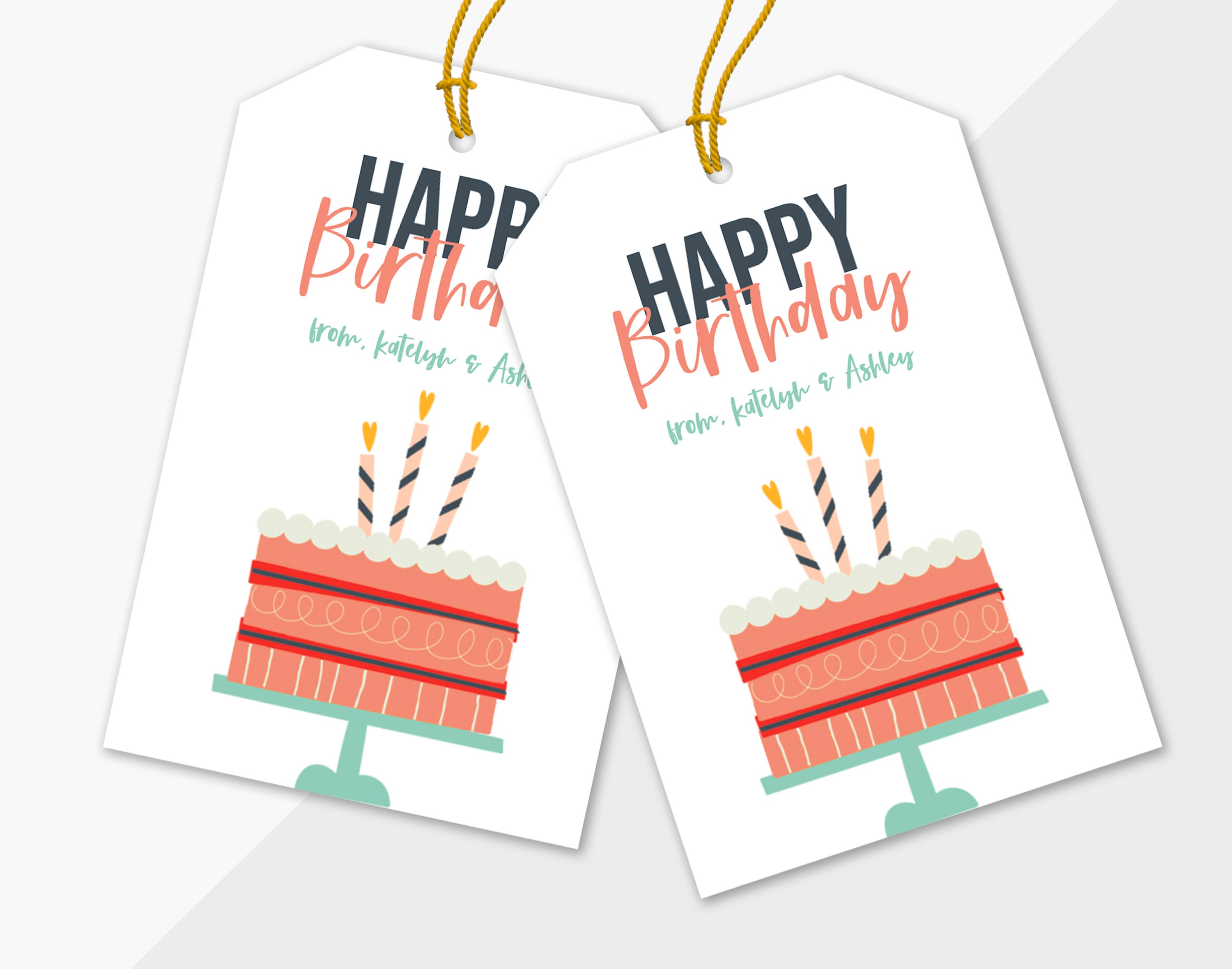 Happy Birthday Cake Printable Editable Tags Cute Modern - Etsy