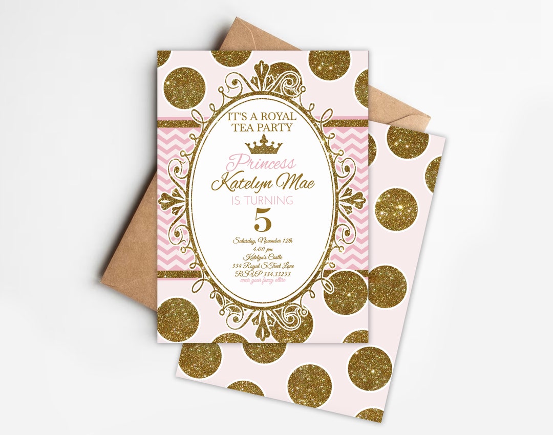 Royal Pink and Gold Invitation, Gold Glitter Polk a Dot Pinks, Easy ...