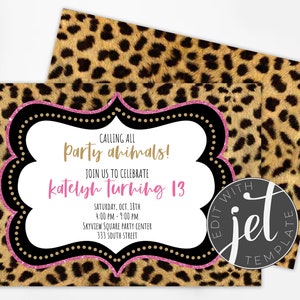 Editable Cheetah Birthday Invitation, Cute Modern Cheetah Print Any Age ...