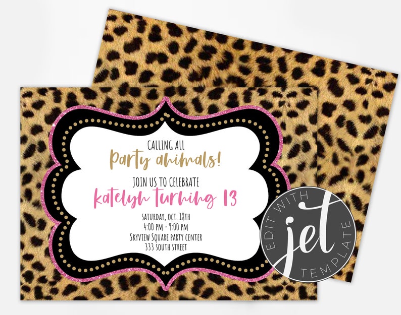 Editable Cheetah Birthday Invitation Cute Modern Cheetah - Etsy