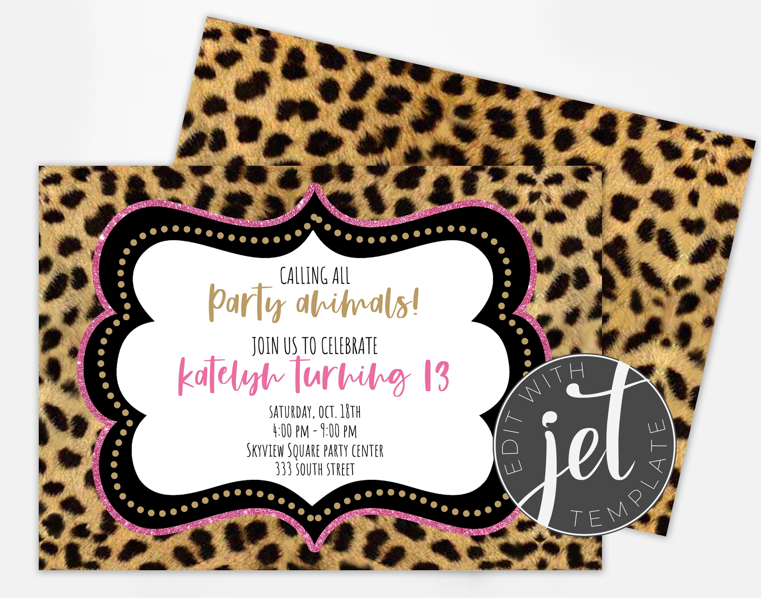 Editable Cheetah Birthday Invitation, Cute Modern Cheetah Print Any Age ...