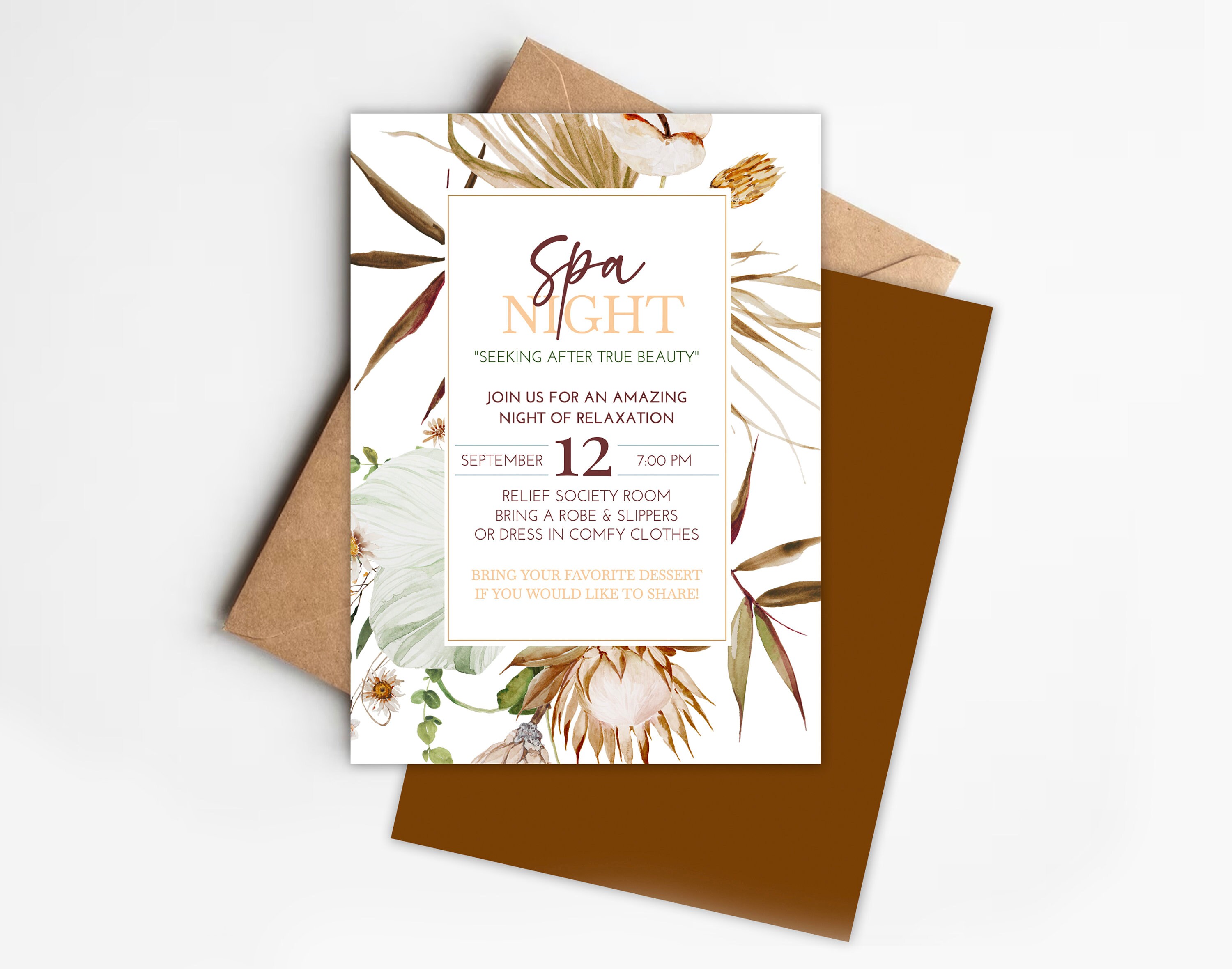 Spa Night Invitation, Editable Spa Invitation, Modern Elegant Boho ...