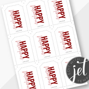 EDITABLE Valentines Tag, Cute Happy Valentines Printable Red and Pink ...