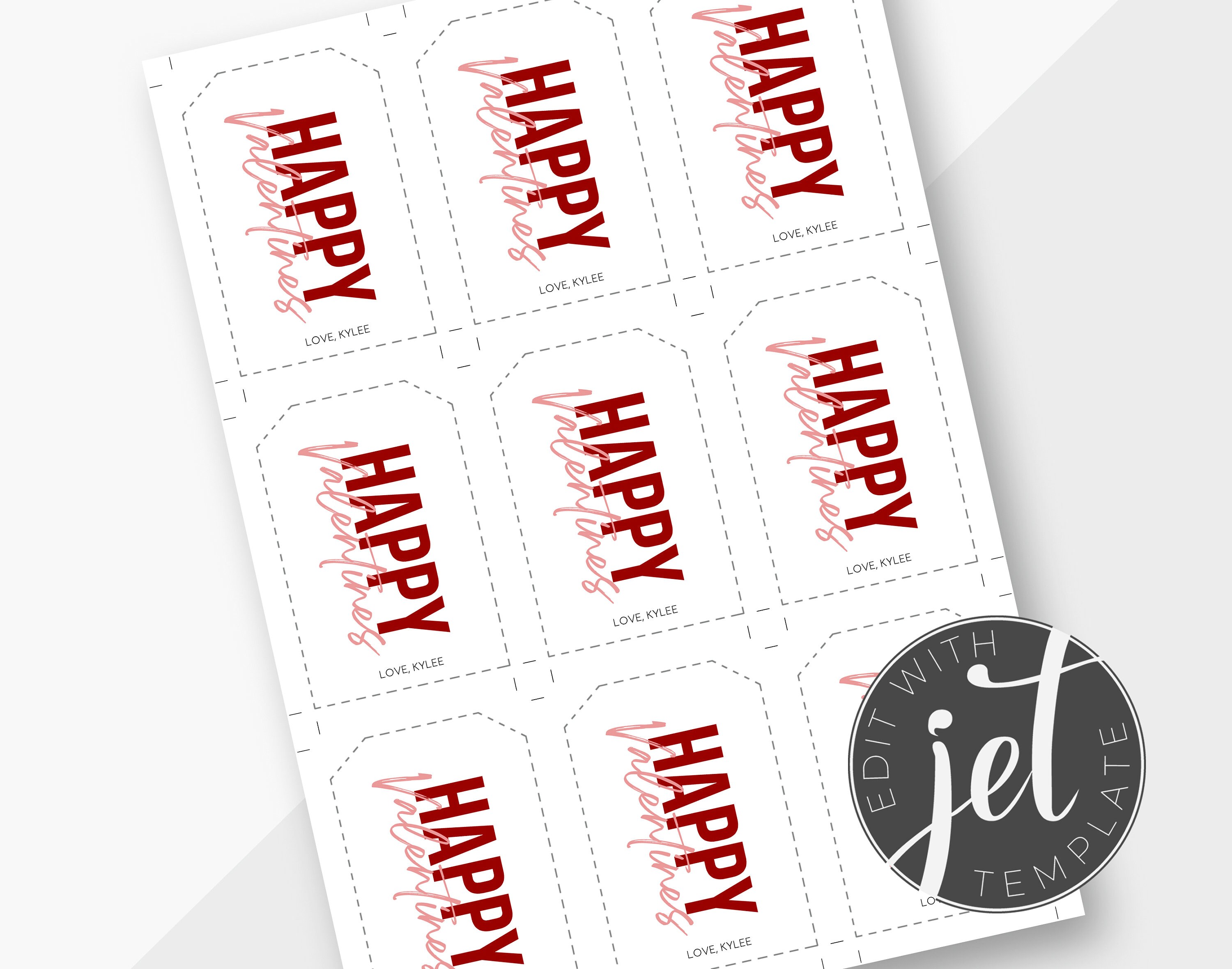 EDITABLE Valentines Tag, Cute Happy Valentines Printable Red and Pink ...