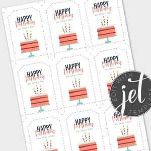 Happy Birthday Cake Printable Editable Tags, Cute Modern Birthday Cake ...
