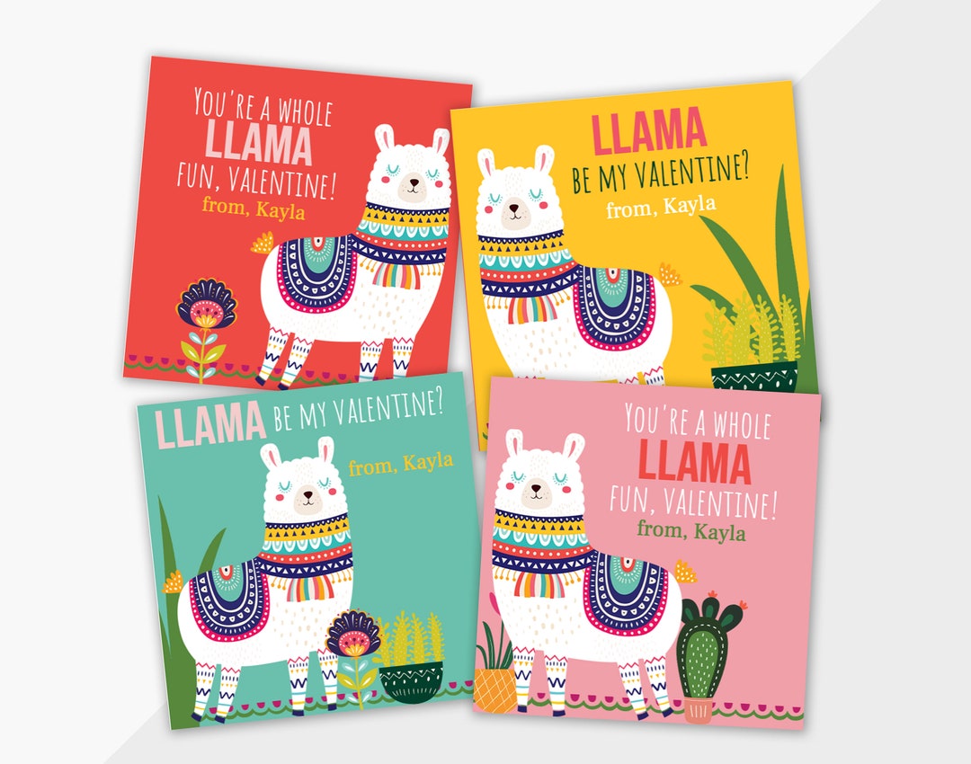 EASY EDIT Llama Cute Editable Valentines the 4x4 Inch Square Tags ...
