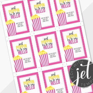 Just Poppin in to Say Hi, Popcorn Editable Cute Tags, Modern Simplistic ...