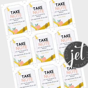 Teacher Thank You Tag, Cute Modern Editable Note Tag for Teachers ...