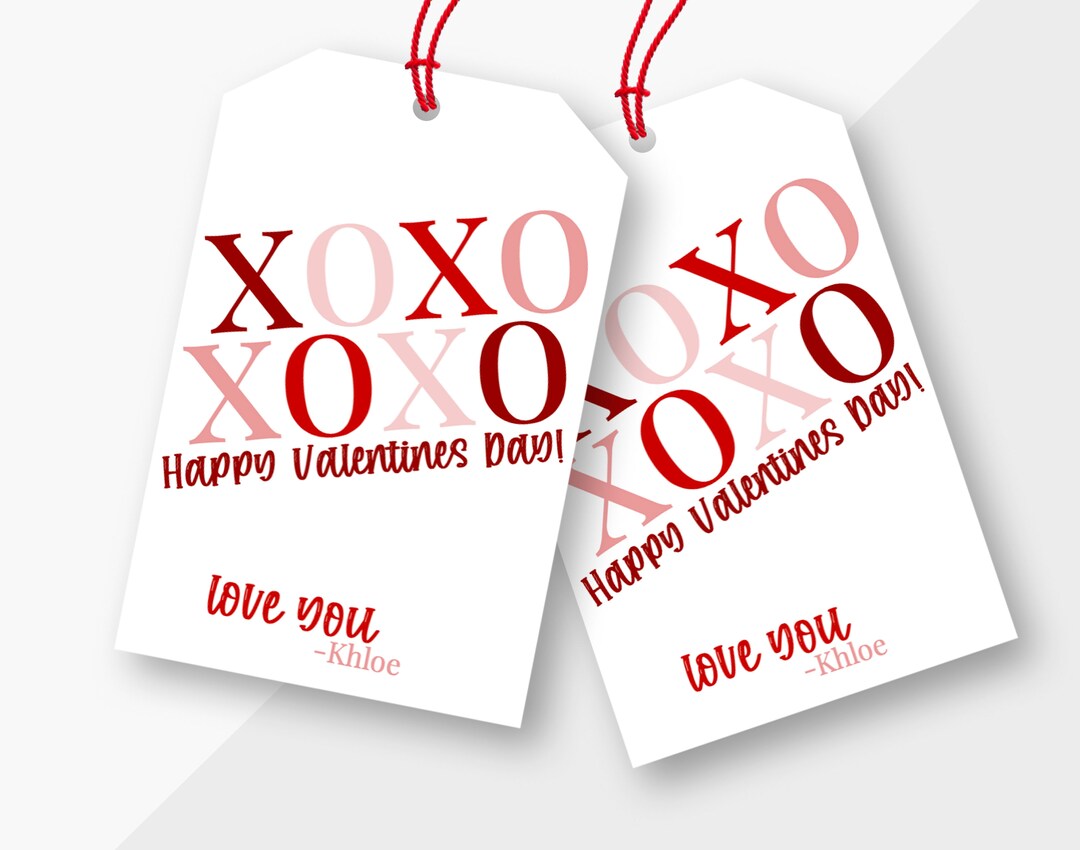 EDITABLE Valentines Tag, Cute XOXO Printable Red and Pink Tags, Tag for ...