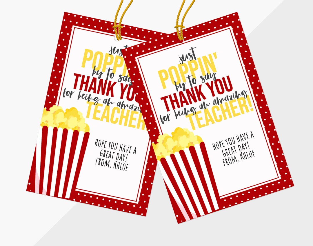 Just Poppin' in to Say Thank You, Popcorn Editable Cute Tags for ...