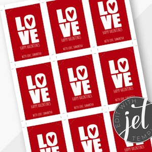 EDITABLE Happy Valentines Day LOVE Red Tag, Cute Treat Tag Printable ...