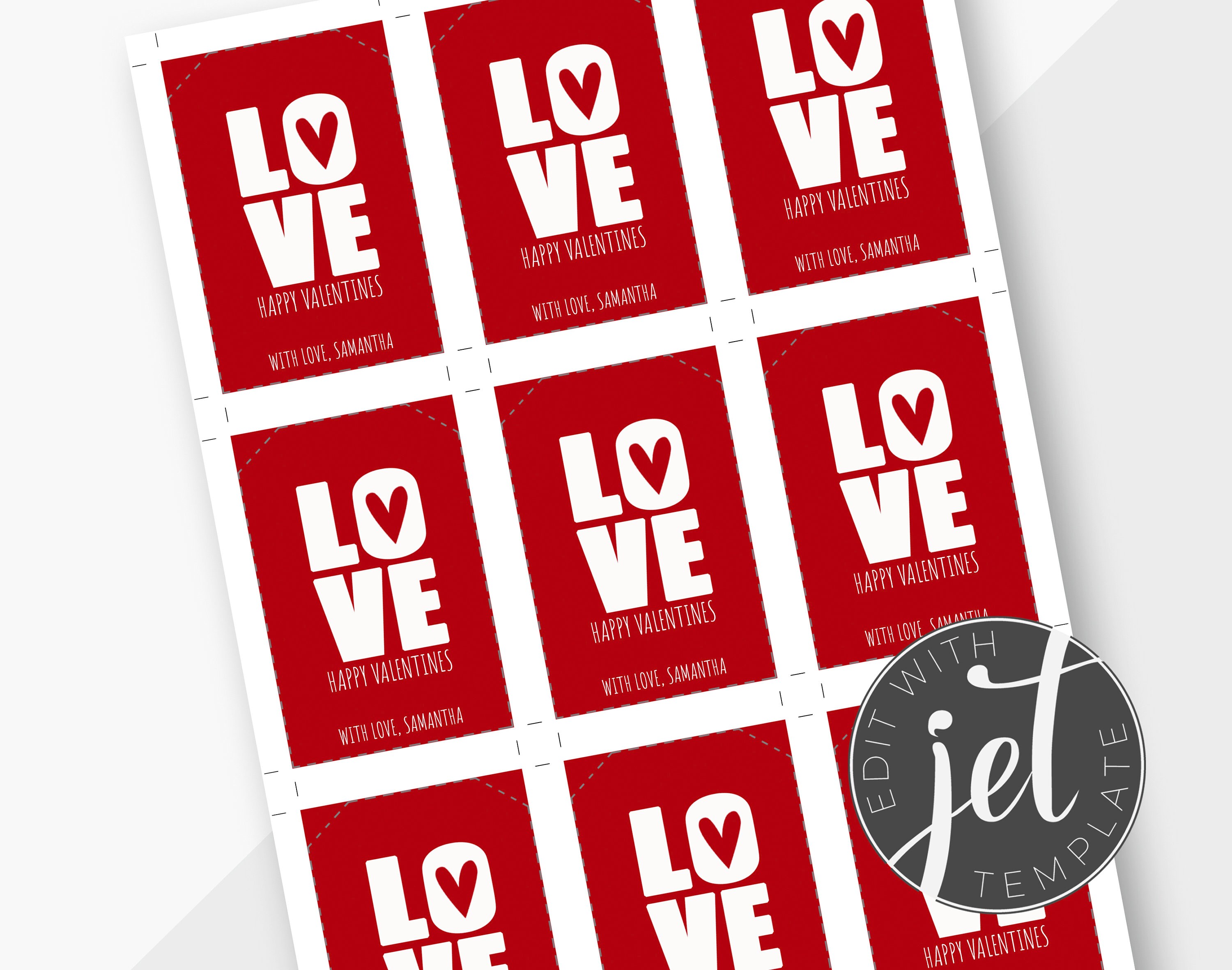 EDITABLE Happy Valentines Day LOVE Red Tag, Cute Treat Tag Printable ...