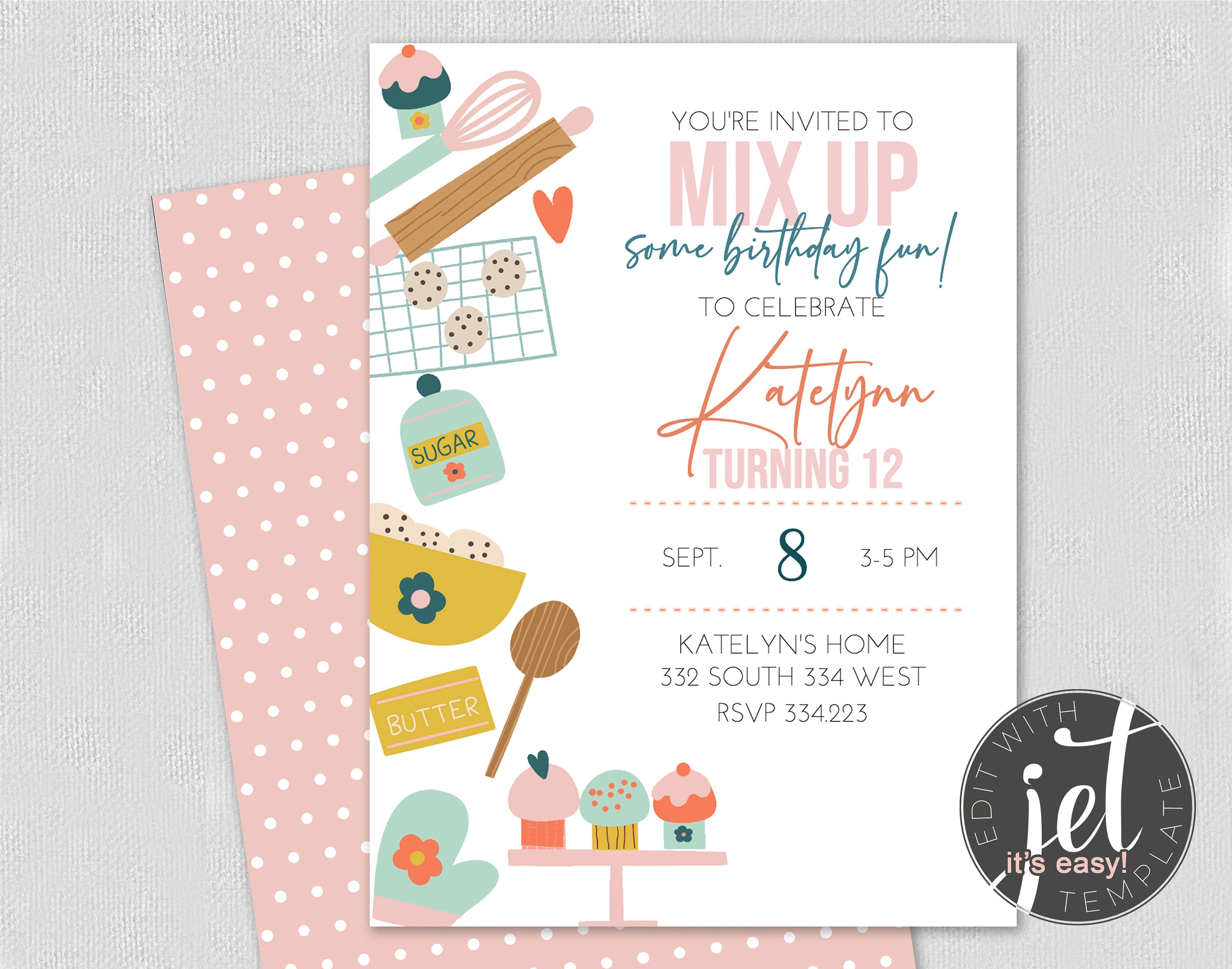 Baking Party Invitation, Cute Editable Fast Invitation for Cupcake Baking Birthday, Edit With ...