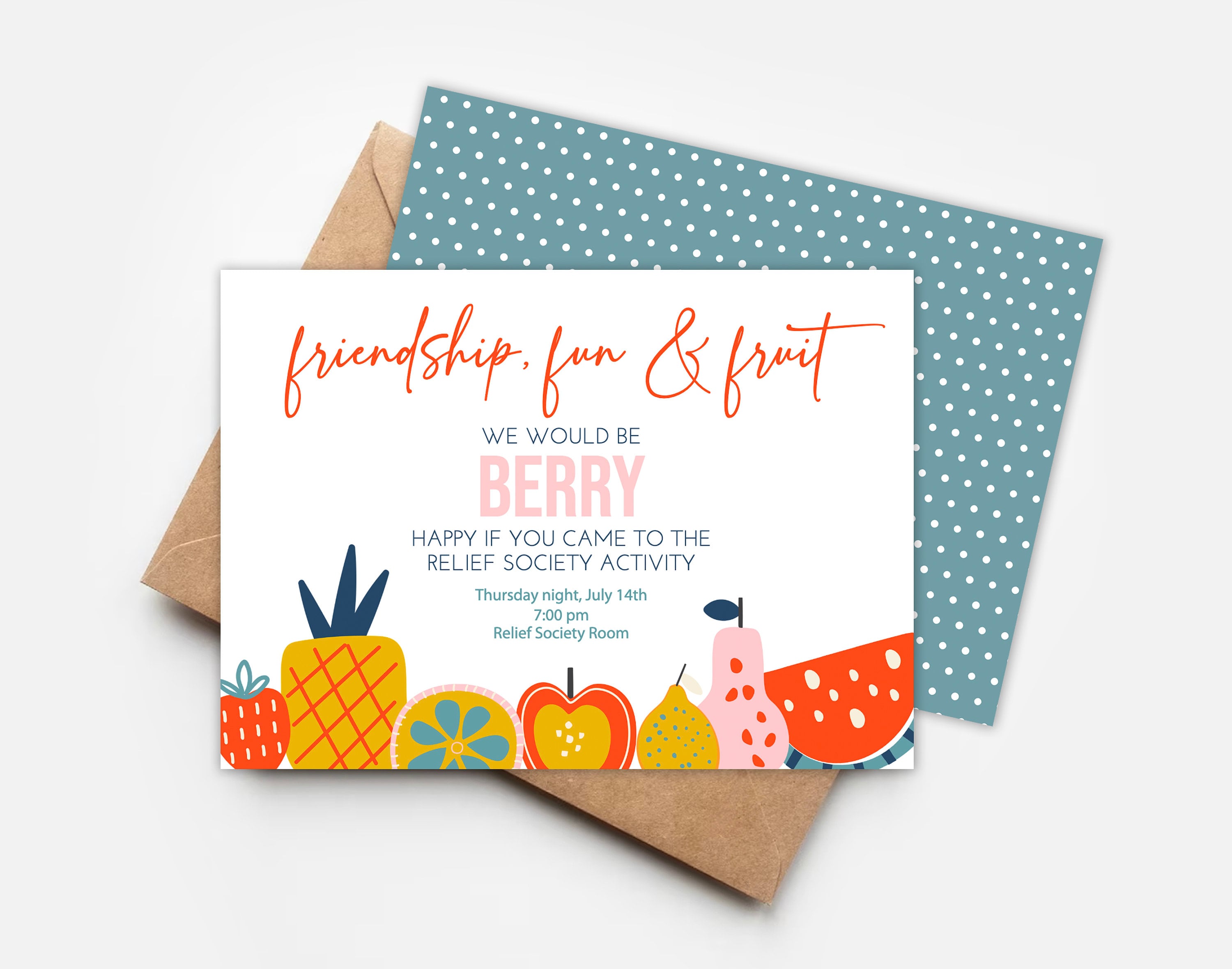 Relief Society Activity Friend Shipping and Fruit Activity Invitation ...