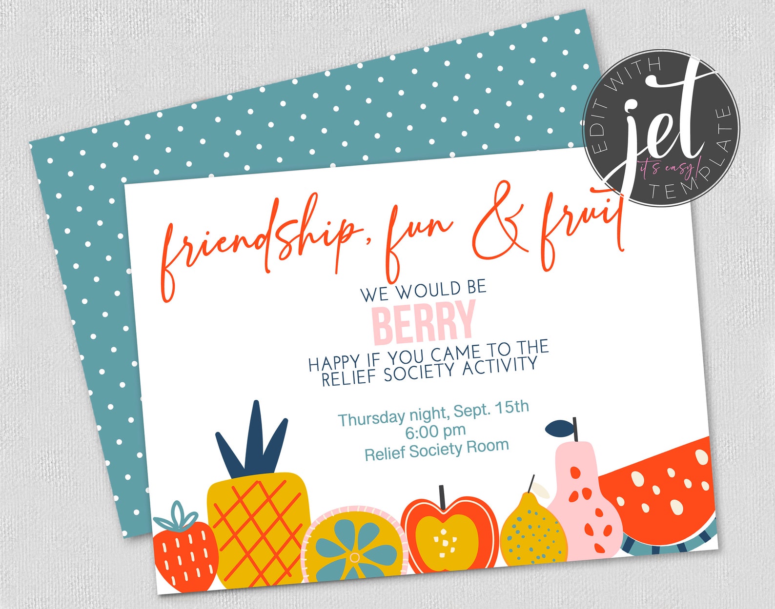 Relief Society Activity Friend Shipping and Fruit Activity Invitation ...
