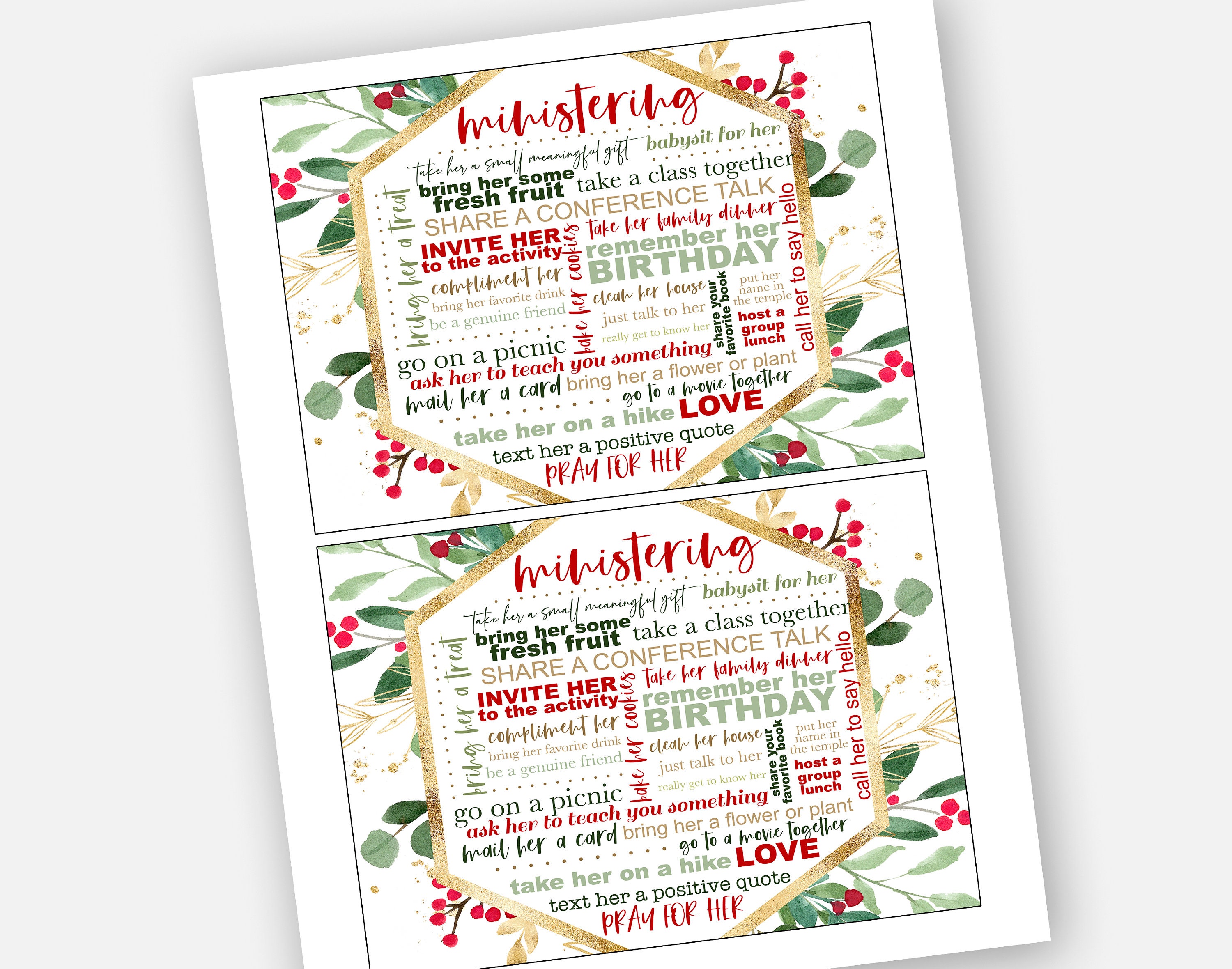 Ministering Christmas Ideas Printable for Relief Society, Relief ...