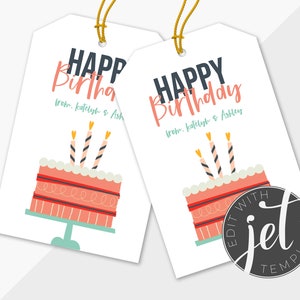 Happy Birthday Cake Printable Editable Tags, Cute Modern Birthday Cake ...