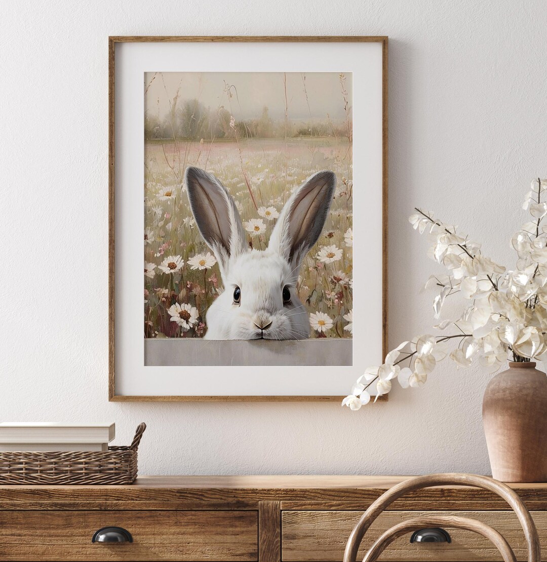 Bunny Easter Painting Artwork Print, Spring Bunny Rabbit Artwork Modern ...