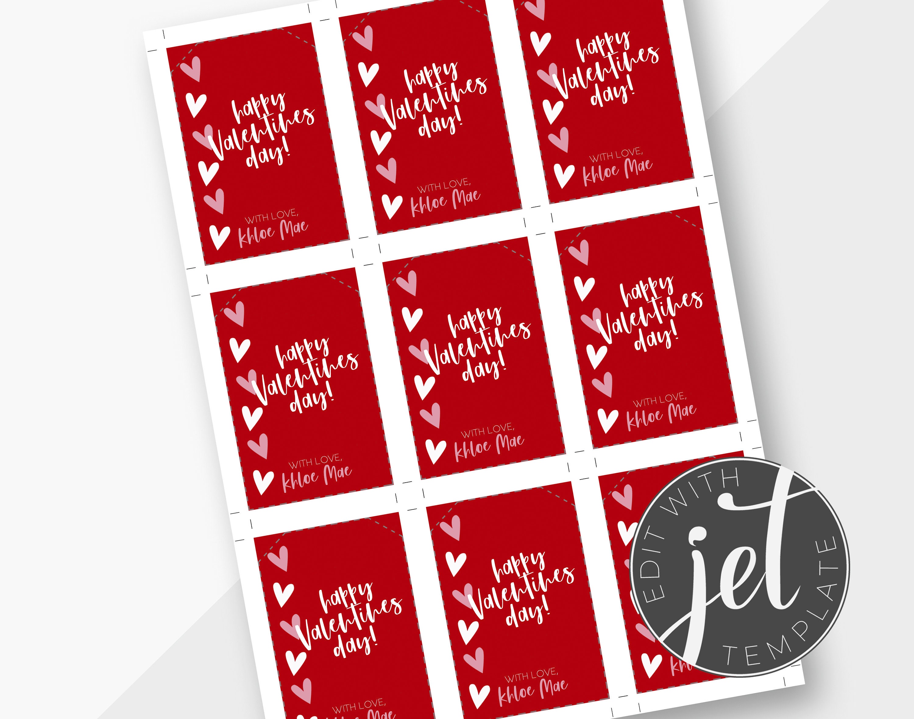 EDITABLE Happy Valentines Day Red Tag, Cute Treat Tag Printable Red and ...