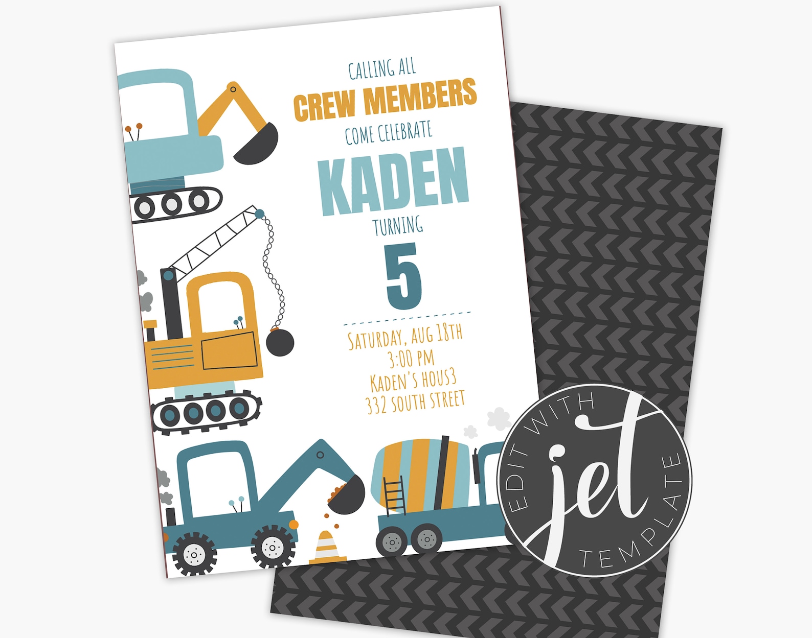 Editable Easy Construction Party Birthday Invitation Modern - Etsy