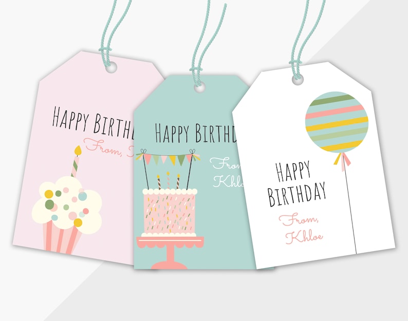 EASY EDIT Happy Birthday Tag, Cute Modern Birthday Cake Tag, Birthday ...