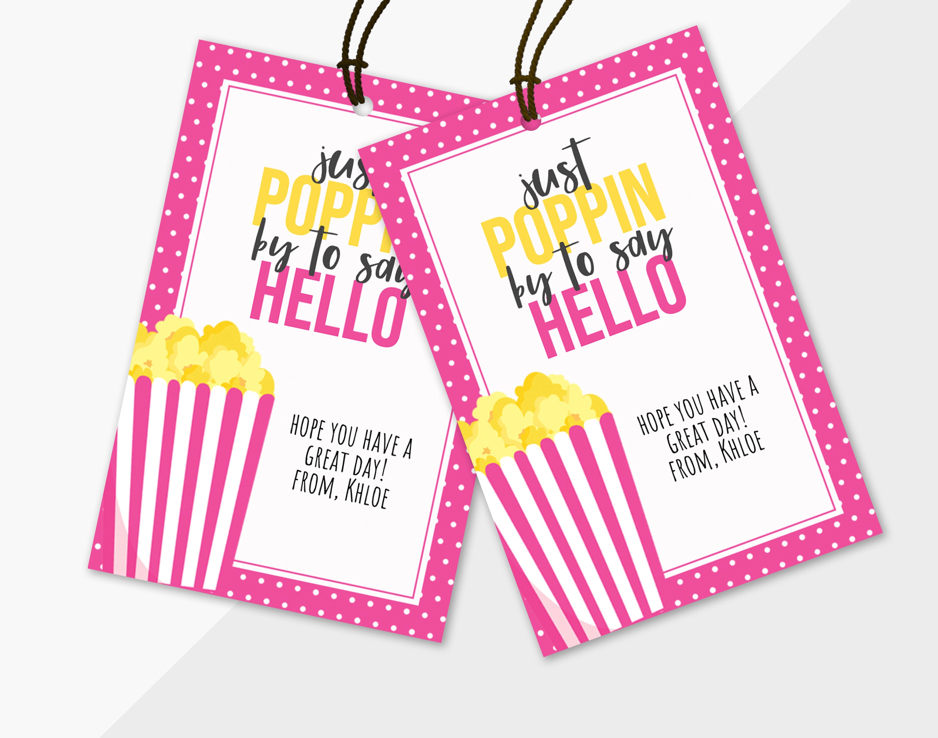 Just Poppin in to Say Hi, Popcorn Editable Cute Tags, Modern Simplistic ...