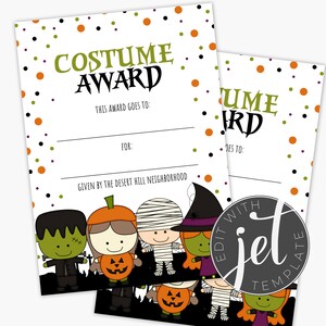 Halloween Costume Award Printable EASY Edit, Cute Kids Costume Awards ...