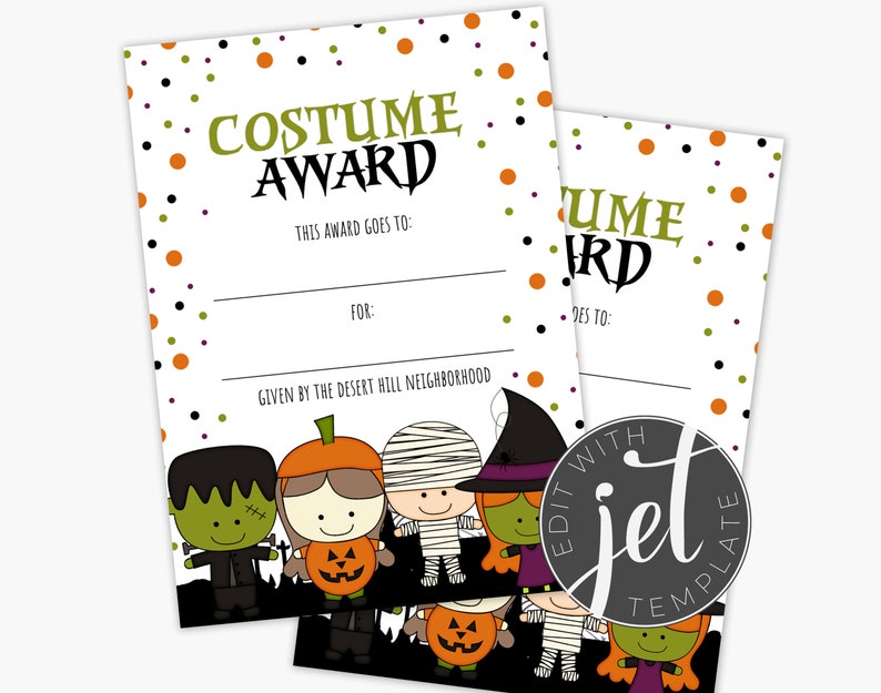 Halloween Costume Award Printable EASY Edit, Cute Kids Costume Awards ...