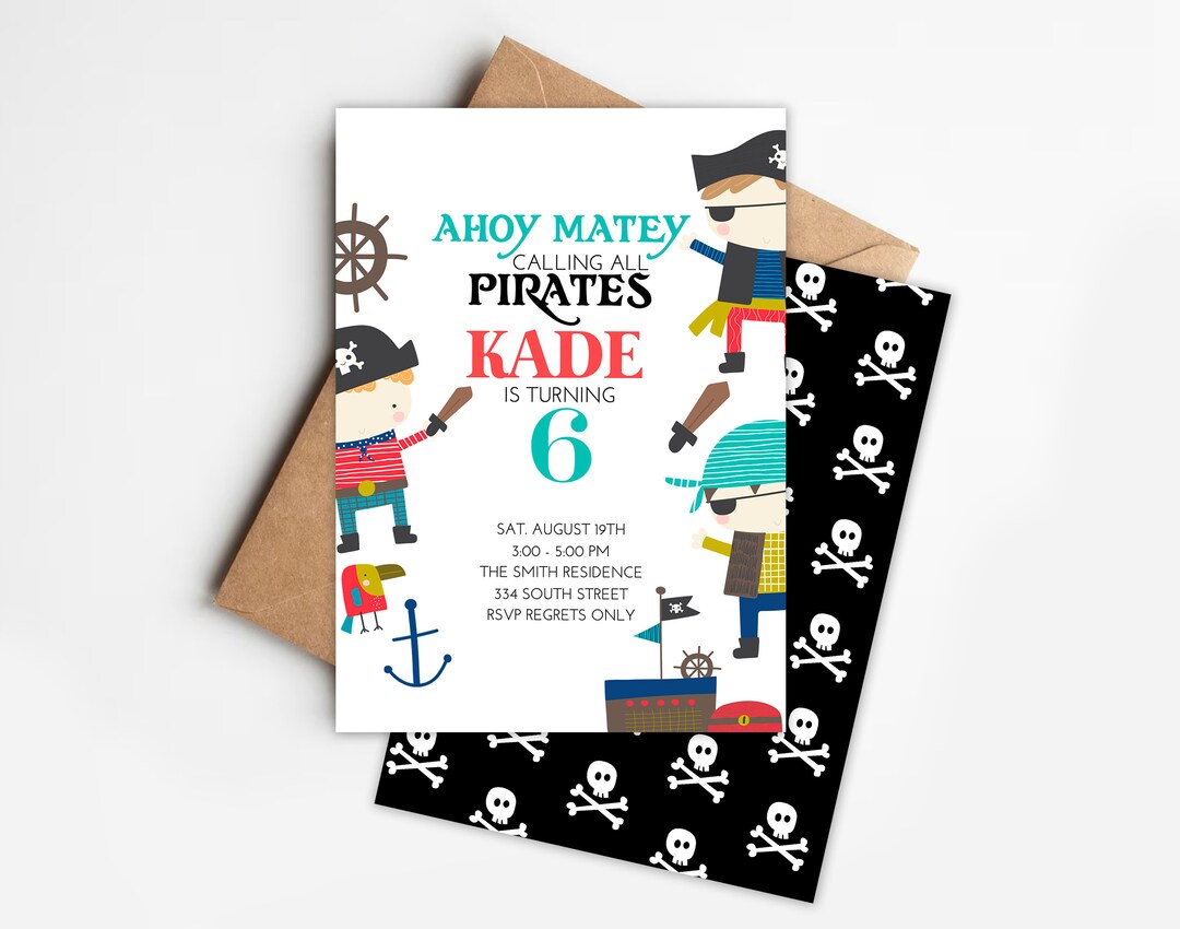 Editable Pirate Birthday Party Invitation, Easy to Edit Wording, Cute ...