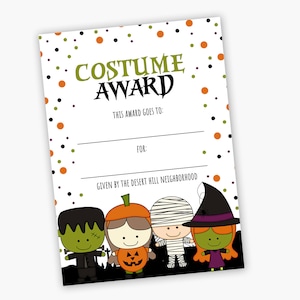 Halloween Costume Award Printable EASY Edit, Cute Kids Costume Awards ...