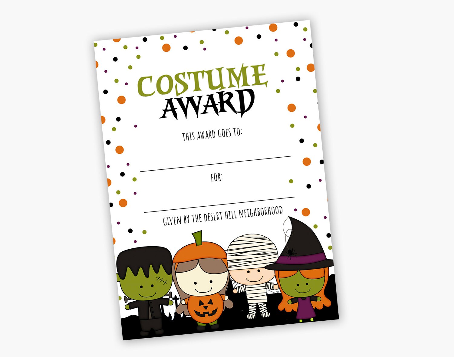Halloween Costume Award Printable EASY Edit, Cute Kids Costume Awards ...