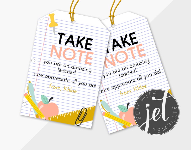 Teacher Thank You Tag Cute Modern Editable Note Tag for - Etsy