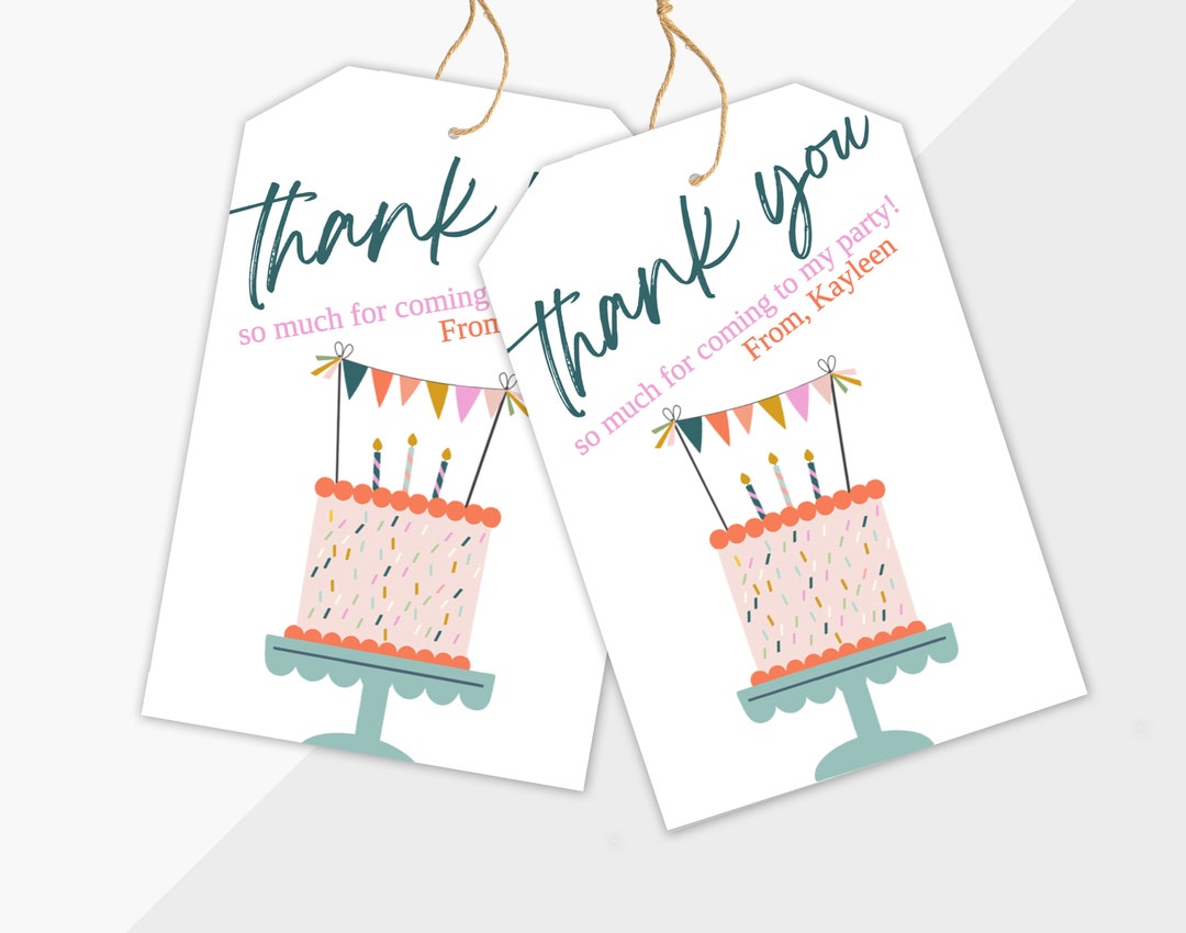 Birthday Cake Editable Thank You Favor Tag, Cute Modern Birthday Cake ...