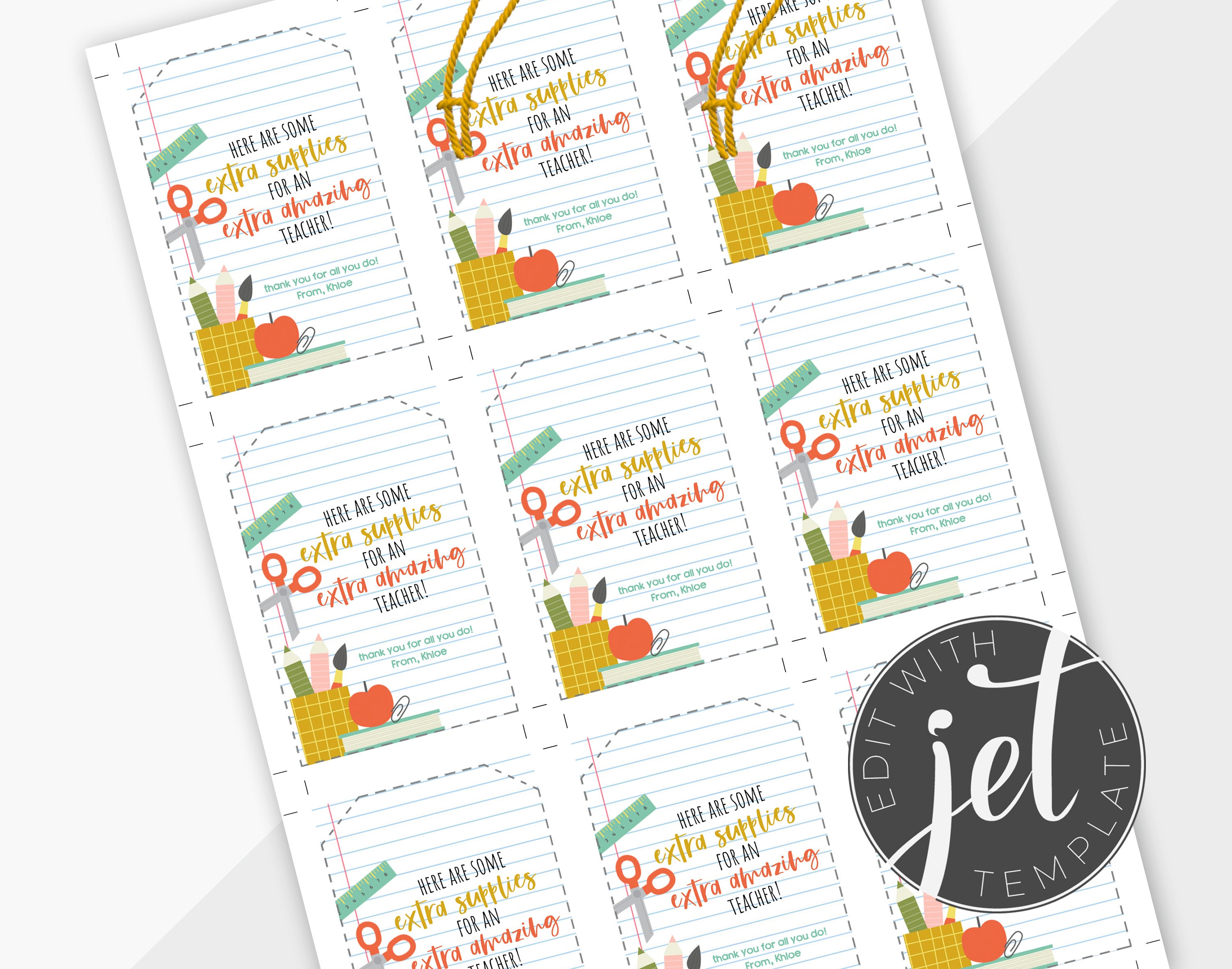 Teacher Appreciation Tag Printable Editable Easy Edit Wording - Etsy