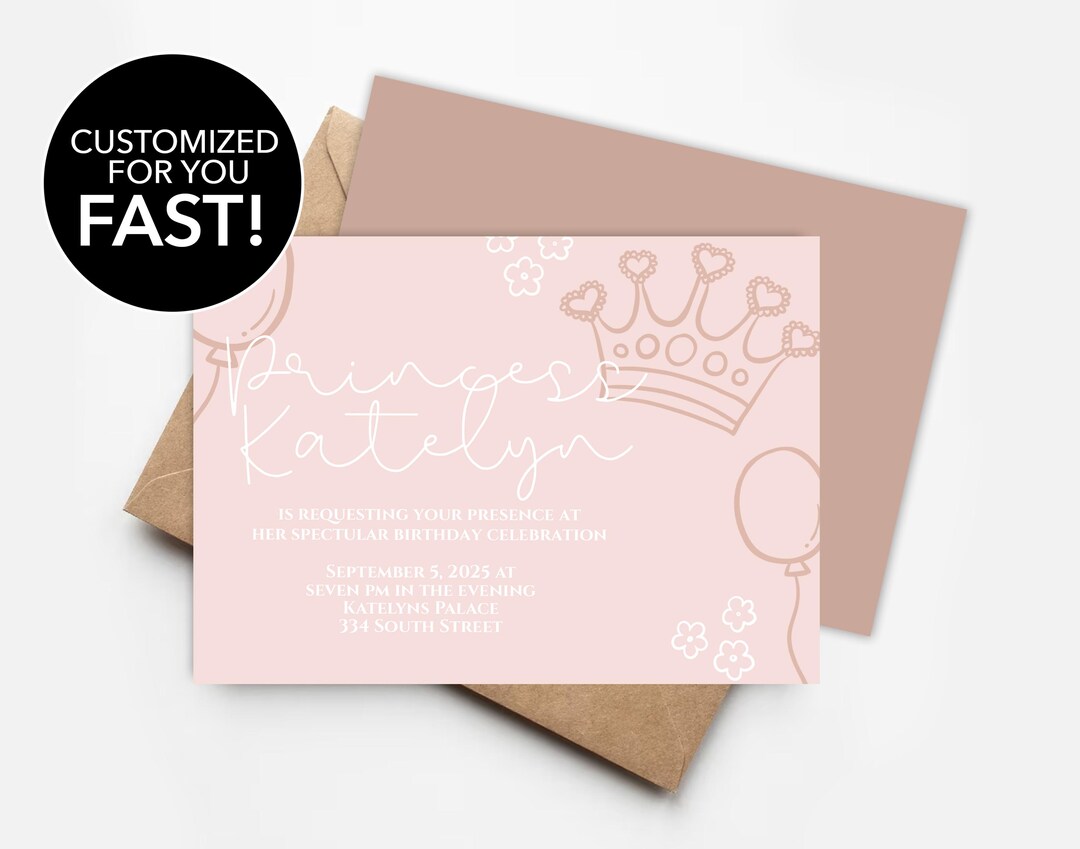 Royal Crown Princess Invitation, Pink Blush Modern Princess Invitation ...